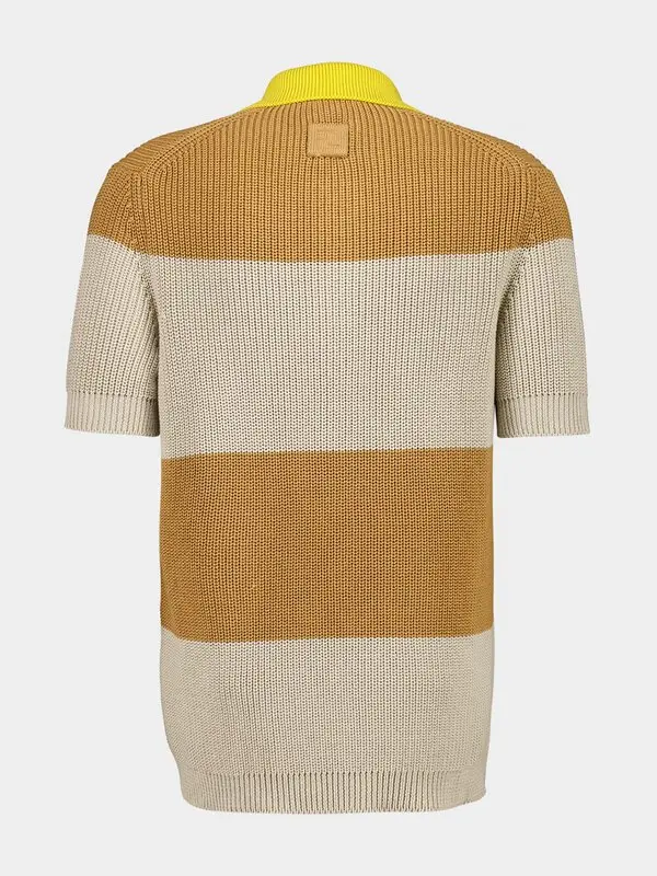 Fendi Yellow And Beige Striped Cotton Knit Polo Shirt - Multicolour