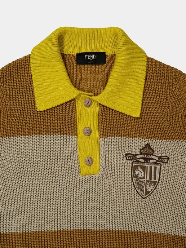 Fendi Yellow And Beige Striped Cotton Knit Polo Shirt - Multicolour