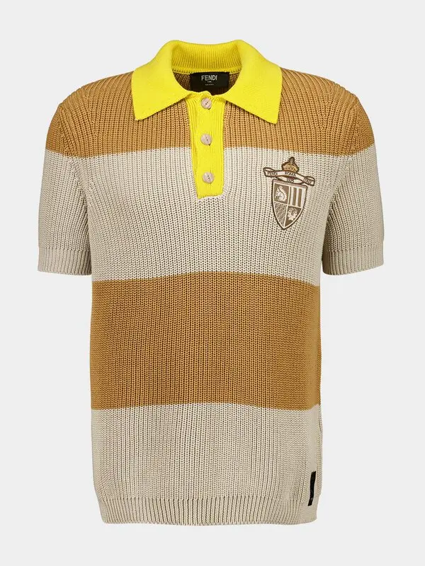 Fendi Yellow And Beige Striped Cotton Knit Polo Shirt - Multicolour