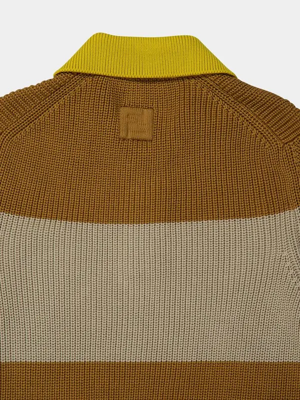 Fendi Yellow And Beige Striped Cotton Knit Polo Shirt - Multicolour