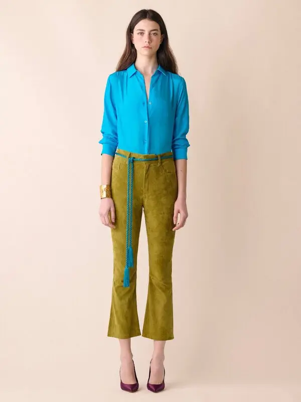 PAULA Ametista Silk Satin Matte Shirt - Blue