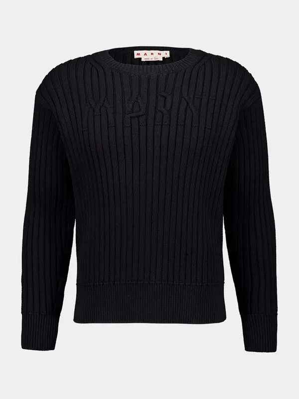 Marni Crewneck Cotton Knit Sweater - Black