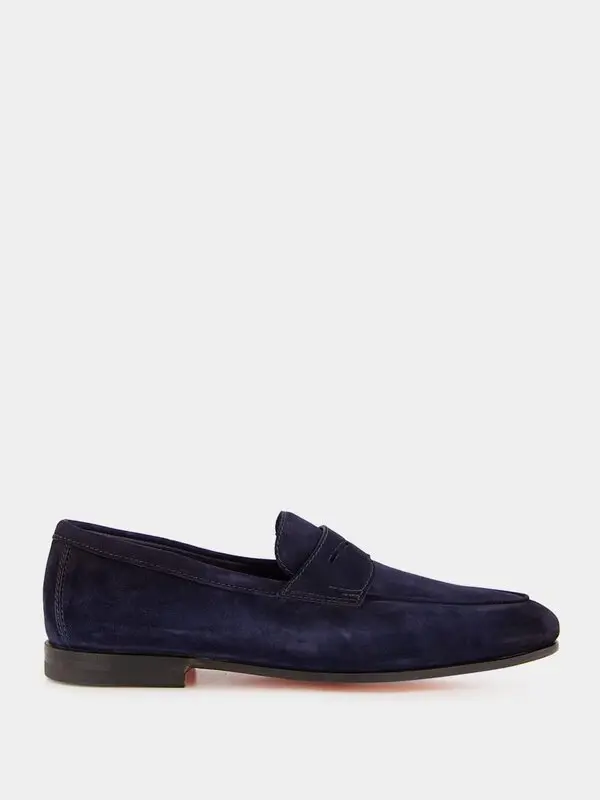 Santoni Suede Penny Loafers - Blue