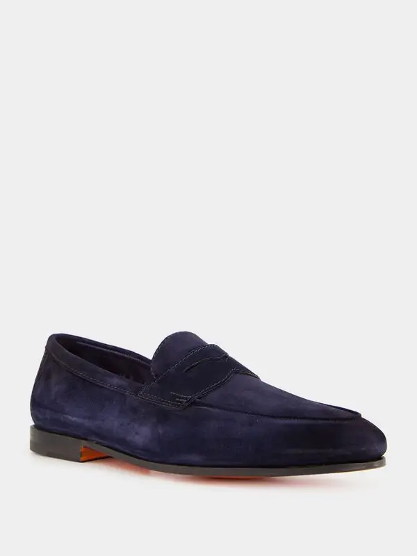 Santoni Suede Penny Loafers - Blue