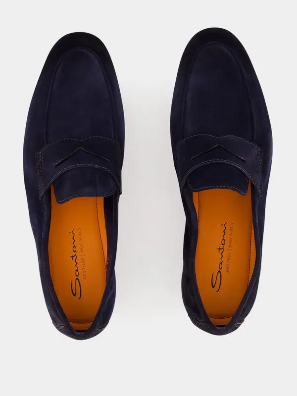 Santoni Suede Penny Loafers - Blue