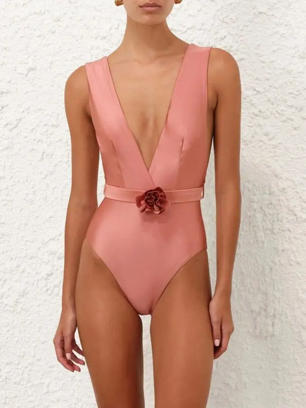 Zimmermann Lucky Plunge Flower One-piece - Pink