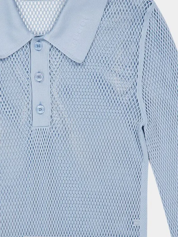 Gucci Light Embossed Technical Mesh Polo - Blue