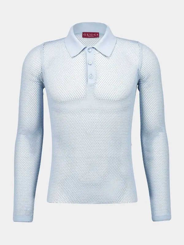 Gucci Light Embossed Technical Mesh Polo - Blue