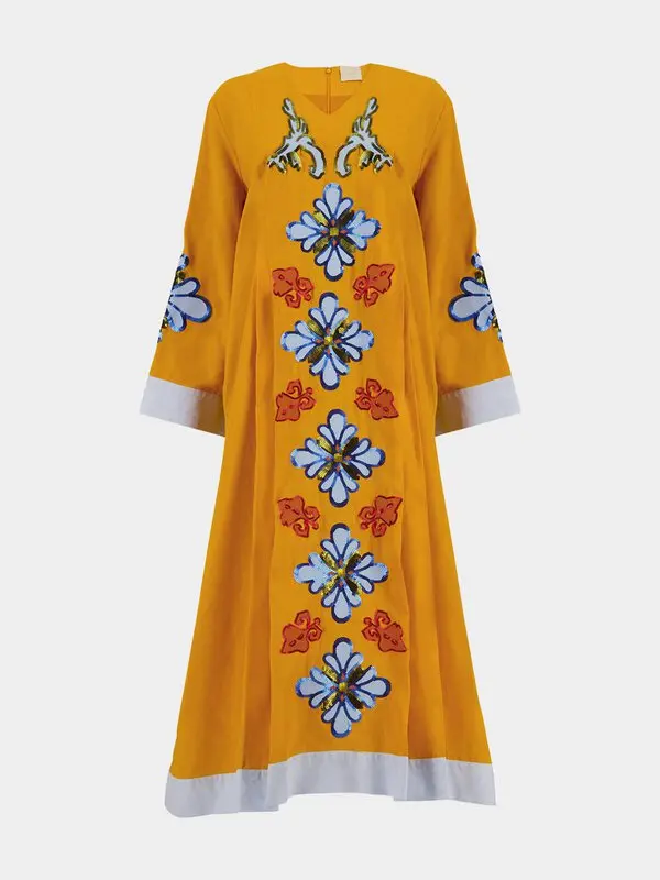 PAULA Crystal Linen Embroidered Maxi Dress - Multicolour