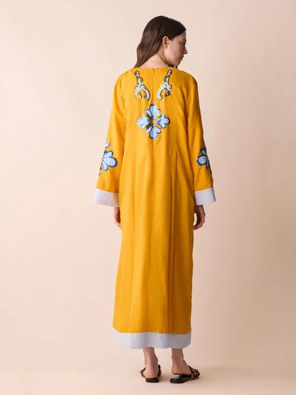 PAULA Crystal Linen Embroidered Maxi Dress - Multicolour