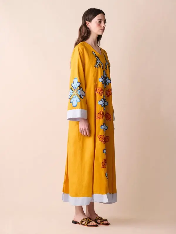 PAULA Crystal Linen Embroidered Maxi Dress - Multicolour