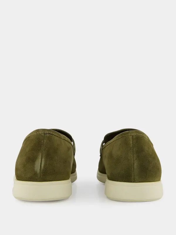 FERRAGAMO Suede Moccasins With Gancio Buckle - Grey