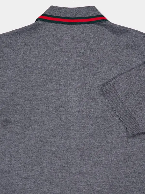 Gucci Dark Wool Knit Polo Shirt With Web - Grey