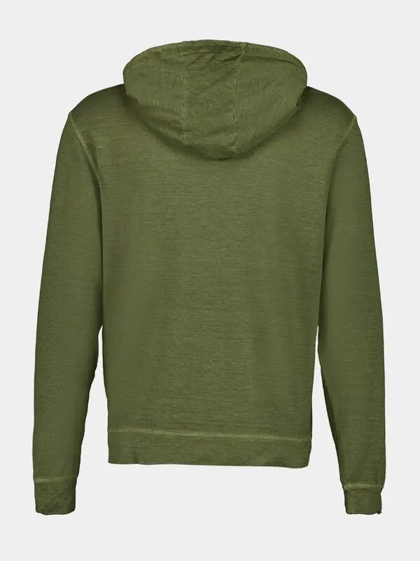 120% Lino Caffe Soft Fade Long-sleeve Hooded Sweatshirt - Green