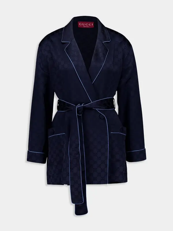 Gucci Gg Satin Shirt With Belt - Blue
