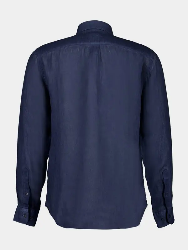 120% Lino Navy Faded Linen Long-sleeve Shirt