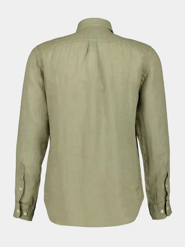 120% Lino Cactus Long-sleeve Regular Fit Linen Shirt - Green