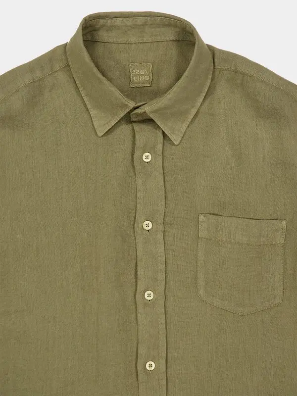 120% Lino Cactus Long-sleeve Regular Fit Linen Shirt - Green