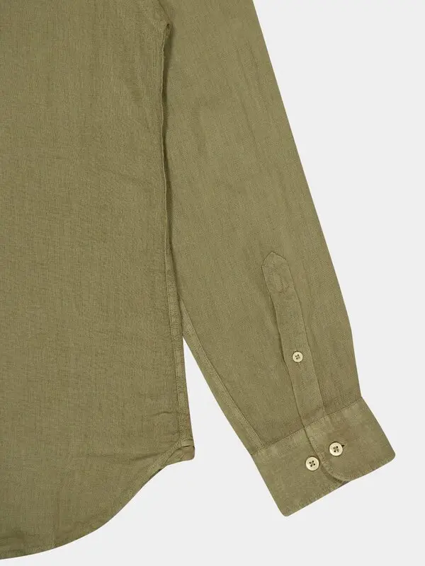 120% Lino Cactus Long-sleeve Regular Fit Linen Shirt - Green