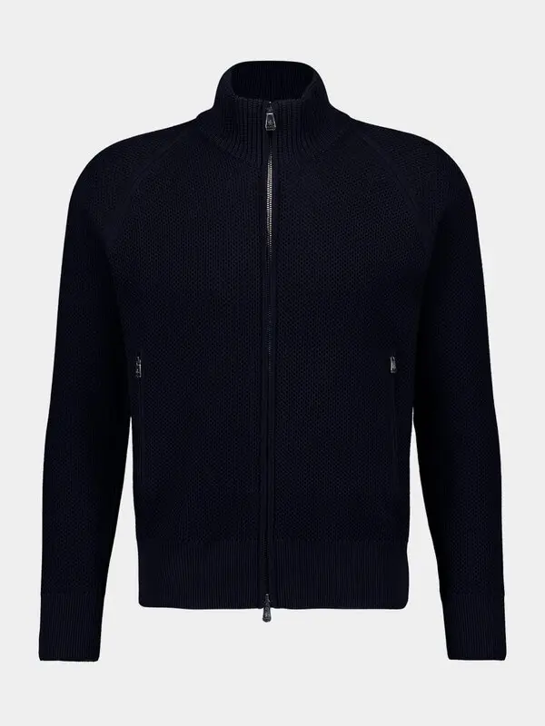 PIACENZA CASHMERE 1733 Dark Navy Cotton Bomber Jacket - Blue