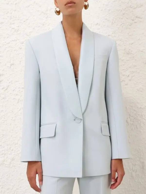 Zimmermann Sea Foam Shawl Collar Tuxedo Jacket - Blue