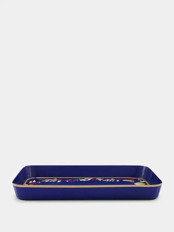 LES-OTTOMANS Handpainted Iron Tray - Blue