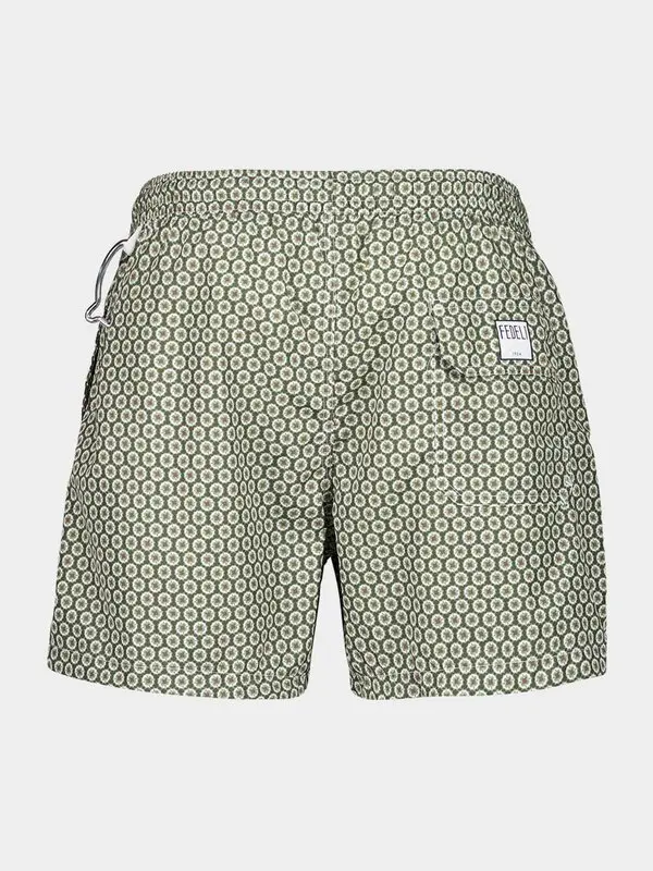Fedeli Olive Printed Swim Shorts Madeira - Green