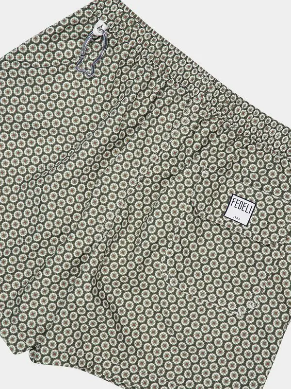 Fedeli Olive Printed Swim Shorts Madeira - Green
