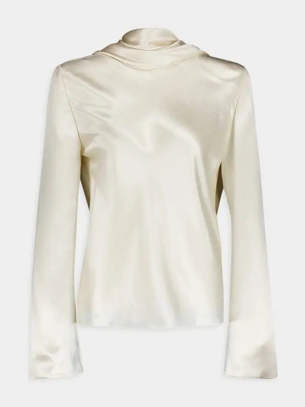 Saint Laurent Silk Roll-neck Blouse - Cream