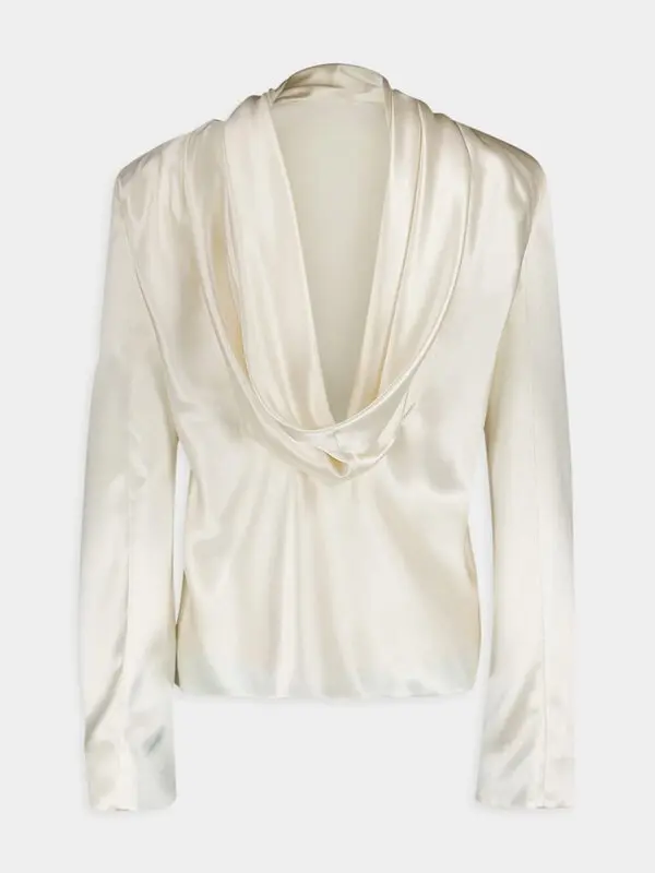 Saint Laurent Silk Roll-neck Blouse - Cream