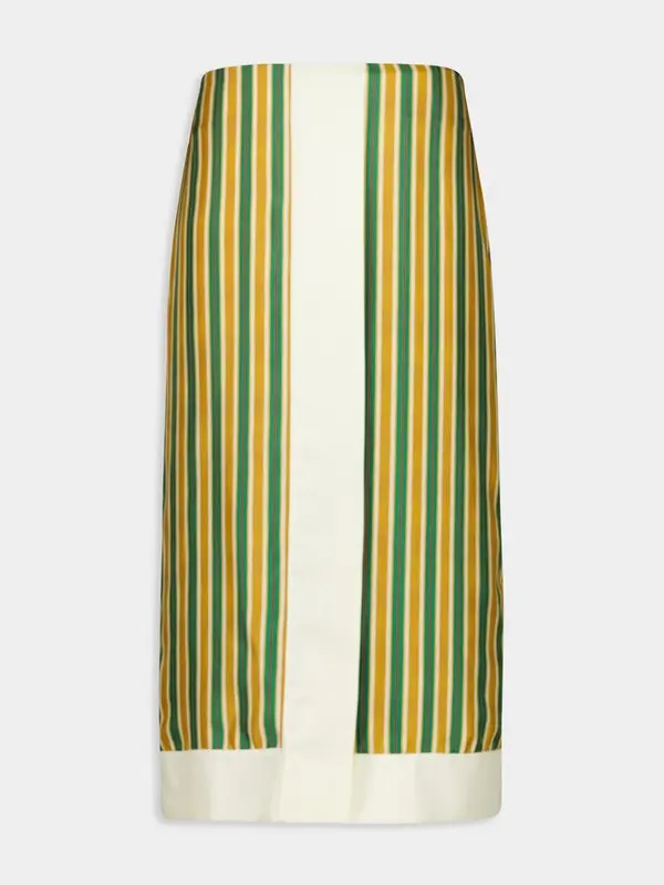 PAULA Printed Silk Twill Striped Skirt - Multicolour