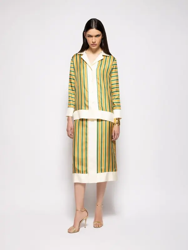 PAULA Printed Silk Twill Striped Skirt - Multicolour