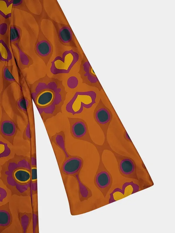 PAULA Shirley Hawaii Flower Printed Silk Twill A-line Dress - Orange