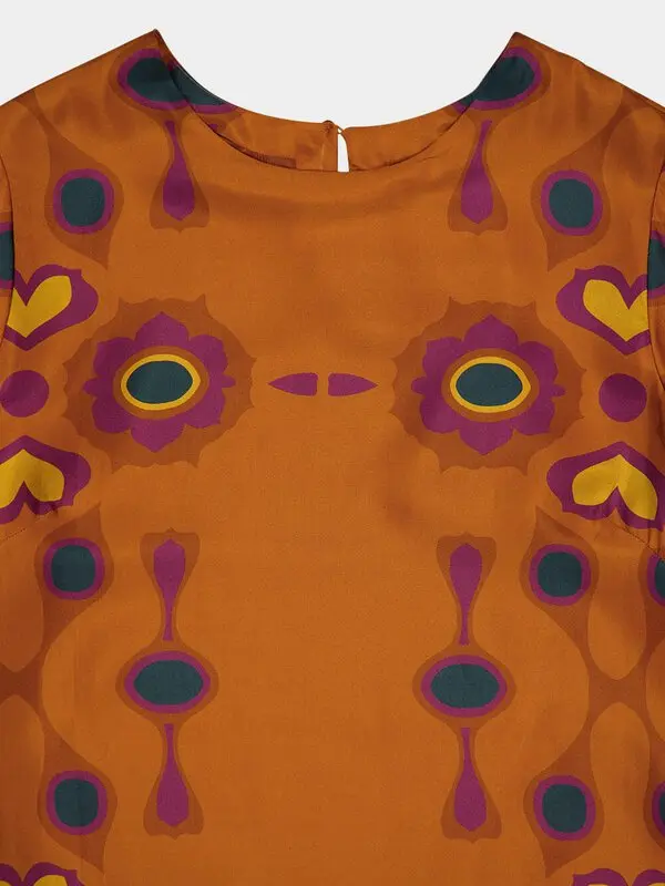 PAULA Shirley Hawaii Flower Printed Silk Twill A-line Dress - Orange