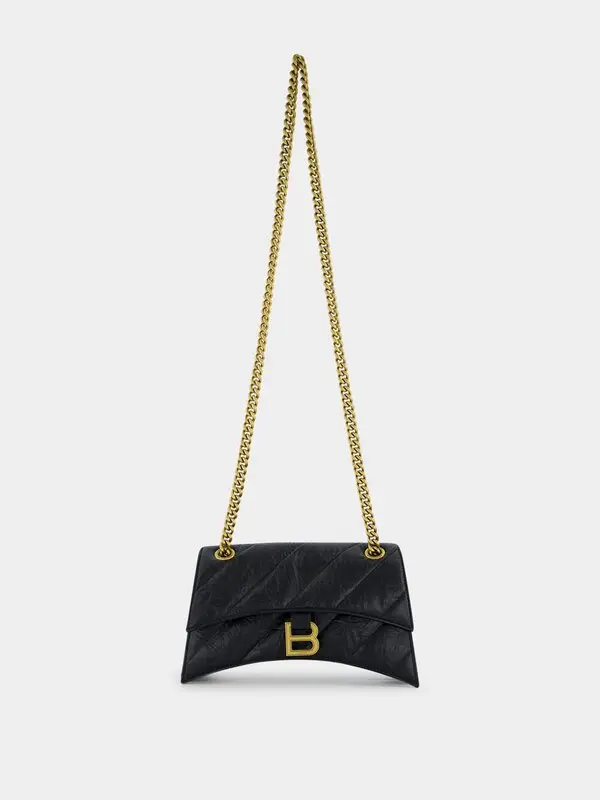 Balenciaga Crush Quilted Small Shoulder Bag - Black