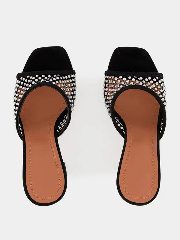 Amina Muaddi Lupita Crystal 95 Mules - Black