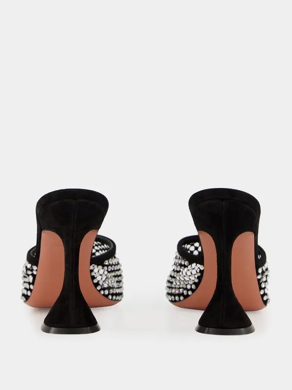 Amina Muaddi Lupita Crystal 95 Mules - Black