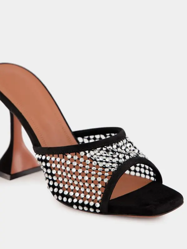 Amina Muaddi Lupita Crystal 95 Mules - Black