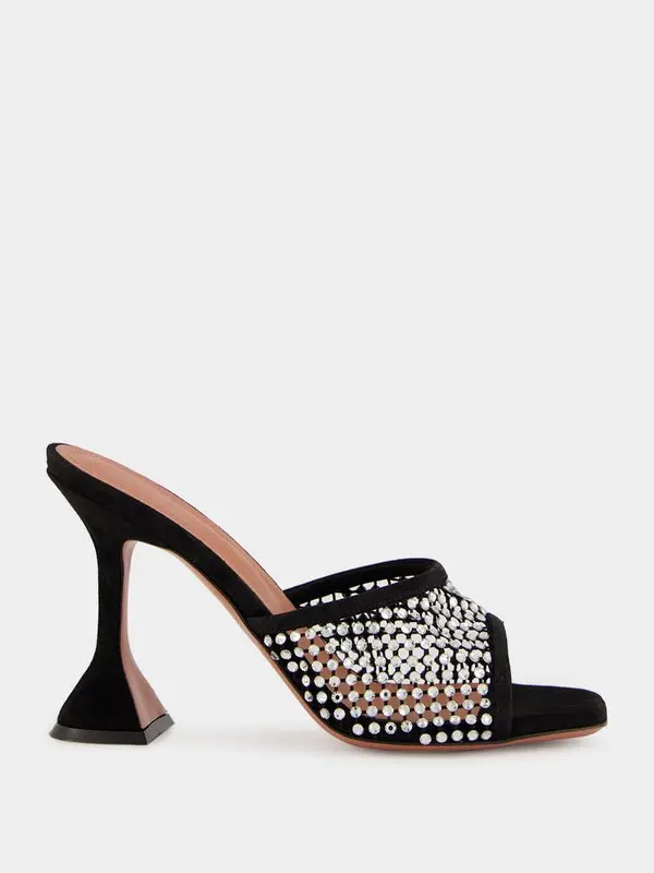 Amina Muaddi Lupita Crystal 95 Mules - Black
