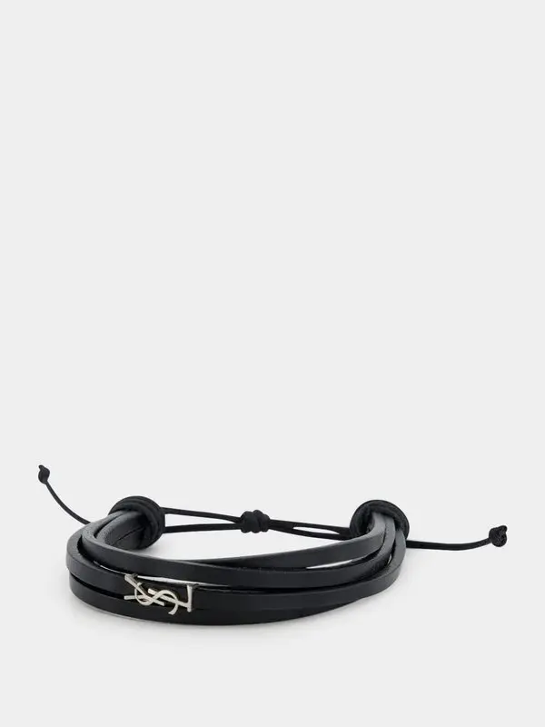 Saint Laurent Cassandre Leather Bracelet - Black