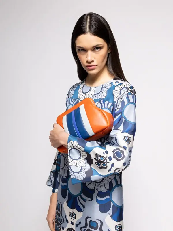 PAULA Medine Leather And Suede Clutch - Orange