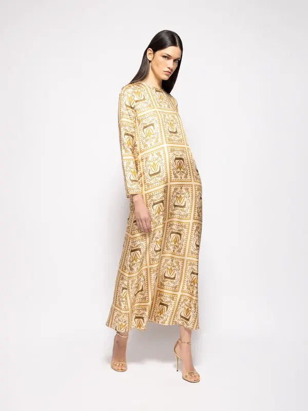 PAULA Printed Silk Twill A-line Dress - Multicolour
