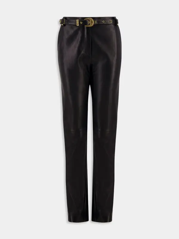 Balmain Belted Leather Trousers - Black