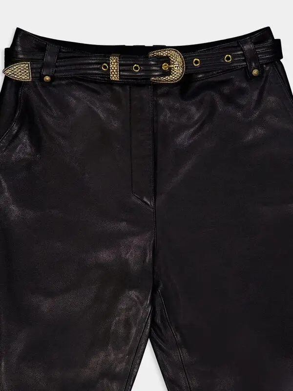 Balmain Belted Leather Trousers