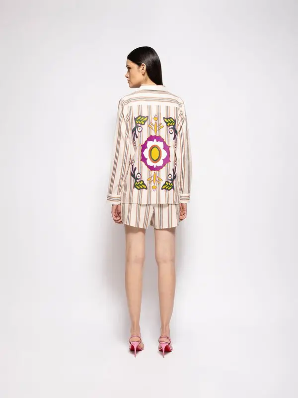 PAULA Calcita Striped Linen Shorts - Multicolour