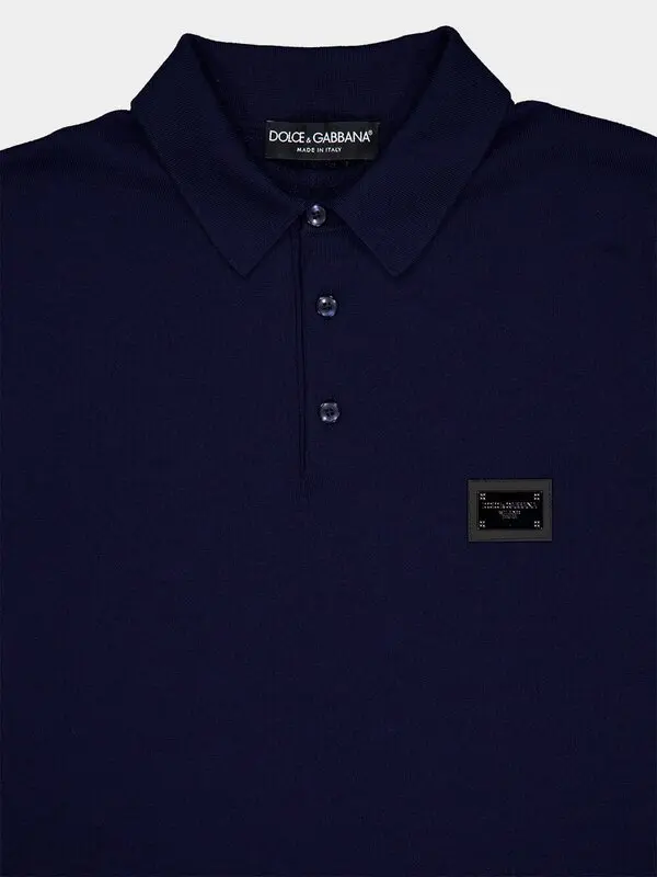 Dolce & Gabbana Branded Tag Wool Polo-shirt - Blue
