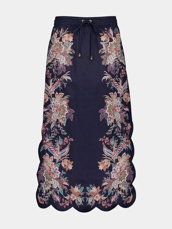 Zimmermann Rhiannon Scallop Midi Skirt - Blue