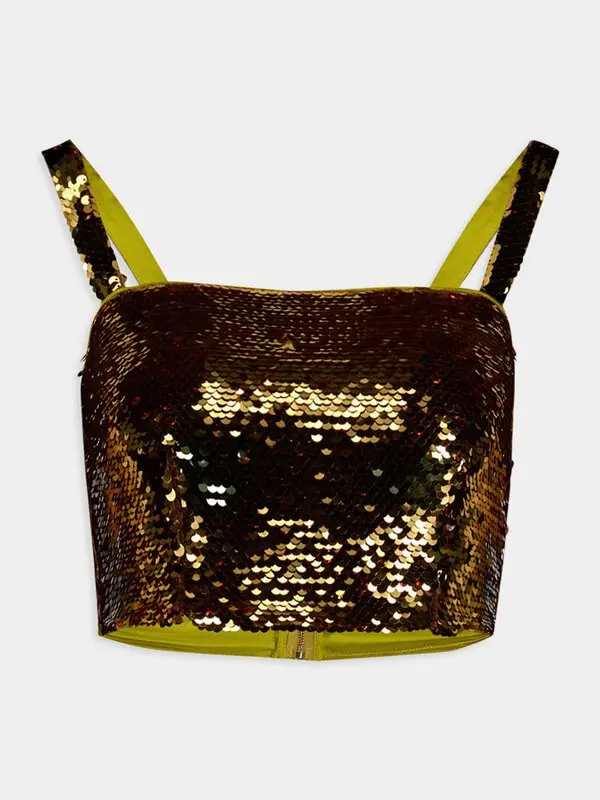 Dolce & Gabbana Sequined Crop Top With Straps - Gold