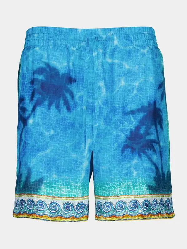 Casablanca Caustics Emblem Silk Shorts - Blue