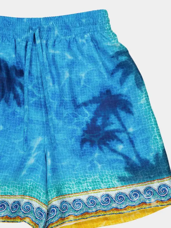 Casablanca Caustics Emblem Silk Shorts - Blue